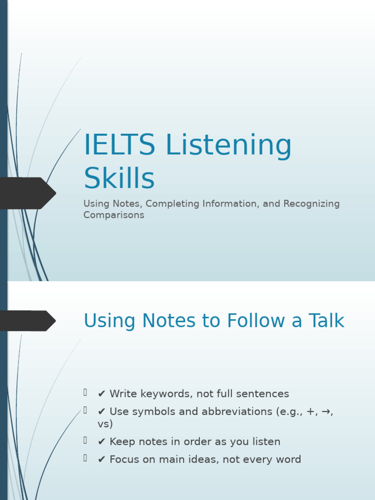 IELTS Listening Skills: Note-Taking Tips | PDF