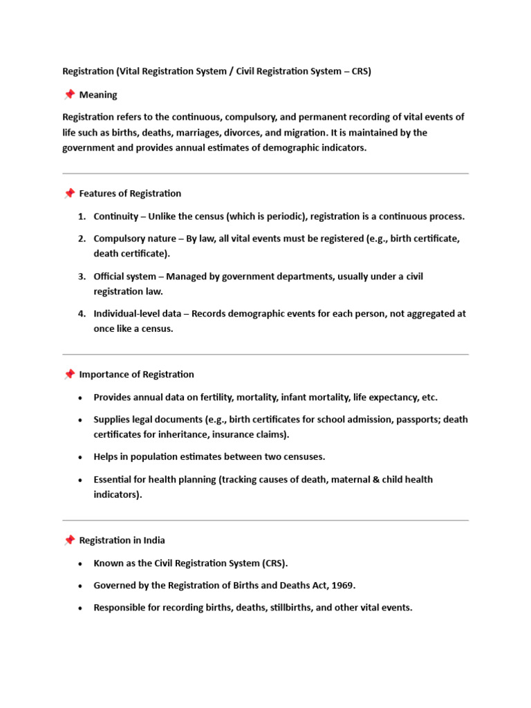 Civil Registration System Overview | PDF
