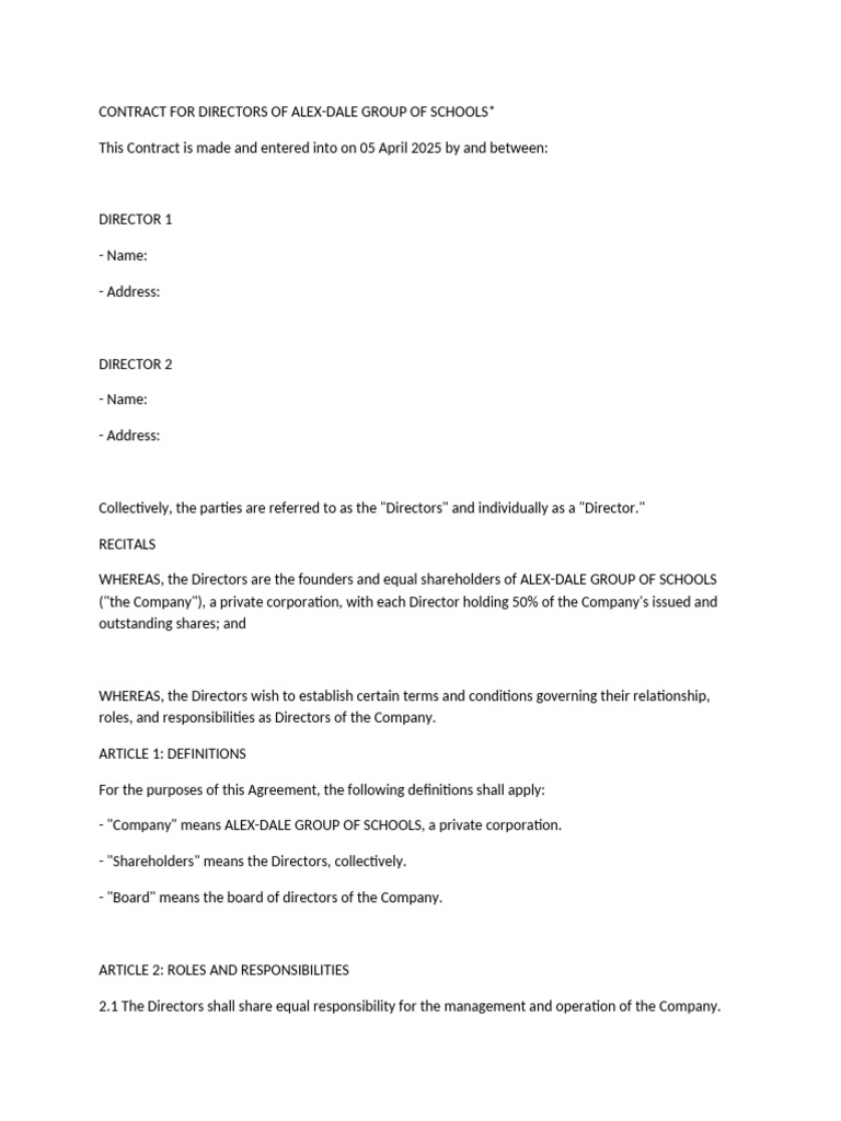 Directors' Contract for Alex-Dale Schools | PDF | Mediation ...