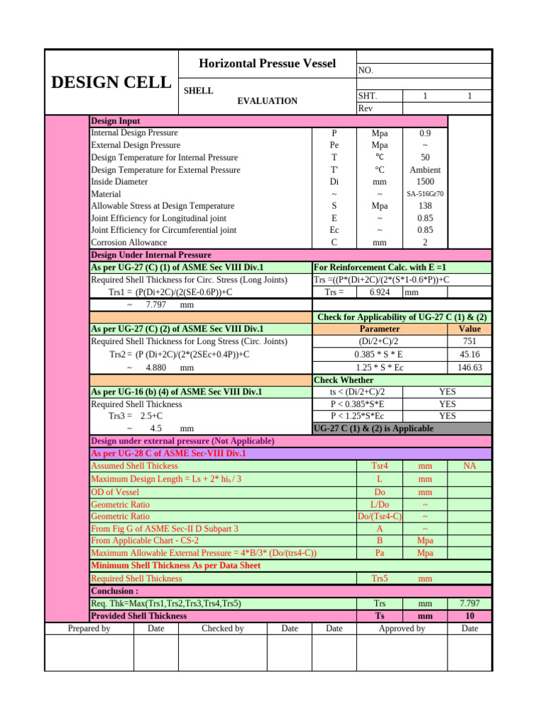 Pressure Vessel Horizontal Shell Thickness Calc | PDF | Mechanical Engineering | Applied And ...