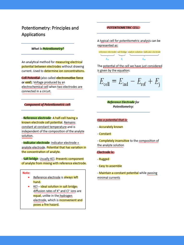 Potentiometry: Principles & Applications | PDF | Chromatography | Elution