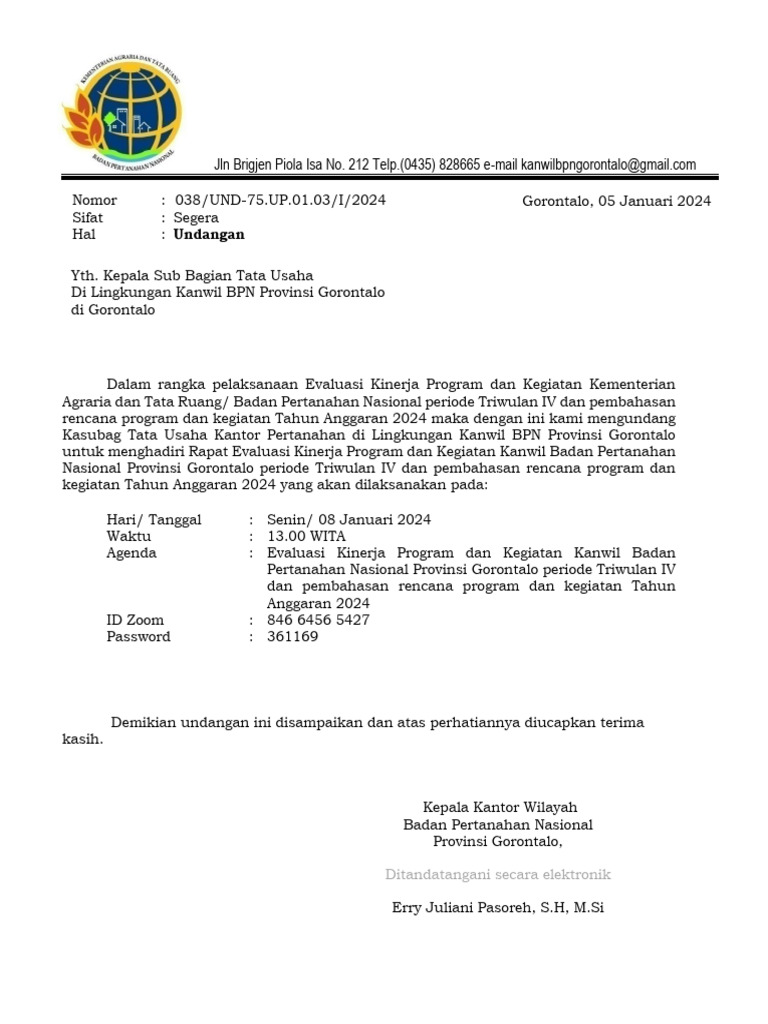 Undangan Rapat Evaluasi TW IV 2023 | PDF