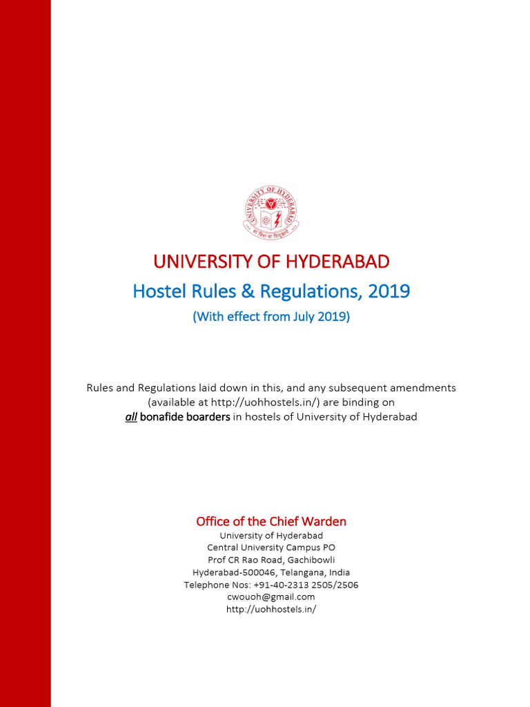 UoH Hostel Rules & Regulations 2019 | PDF