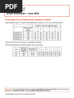 Additional Mathematics 0606 June 2025 Grade Threshold Table | PDF