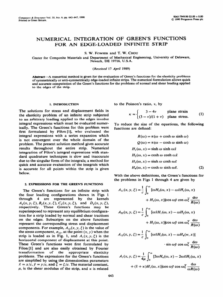 Numerical Integration of Green's Functions For An Edge-Loaded Infinite ...