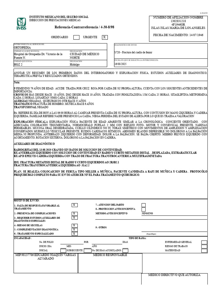 Interconsulta Urgente: Fractura de Fémur | PDF | Especialidades Medicas ...