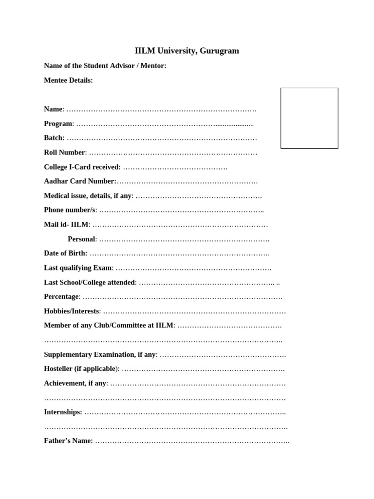 Mentee Information Form | PDF