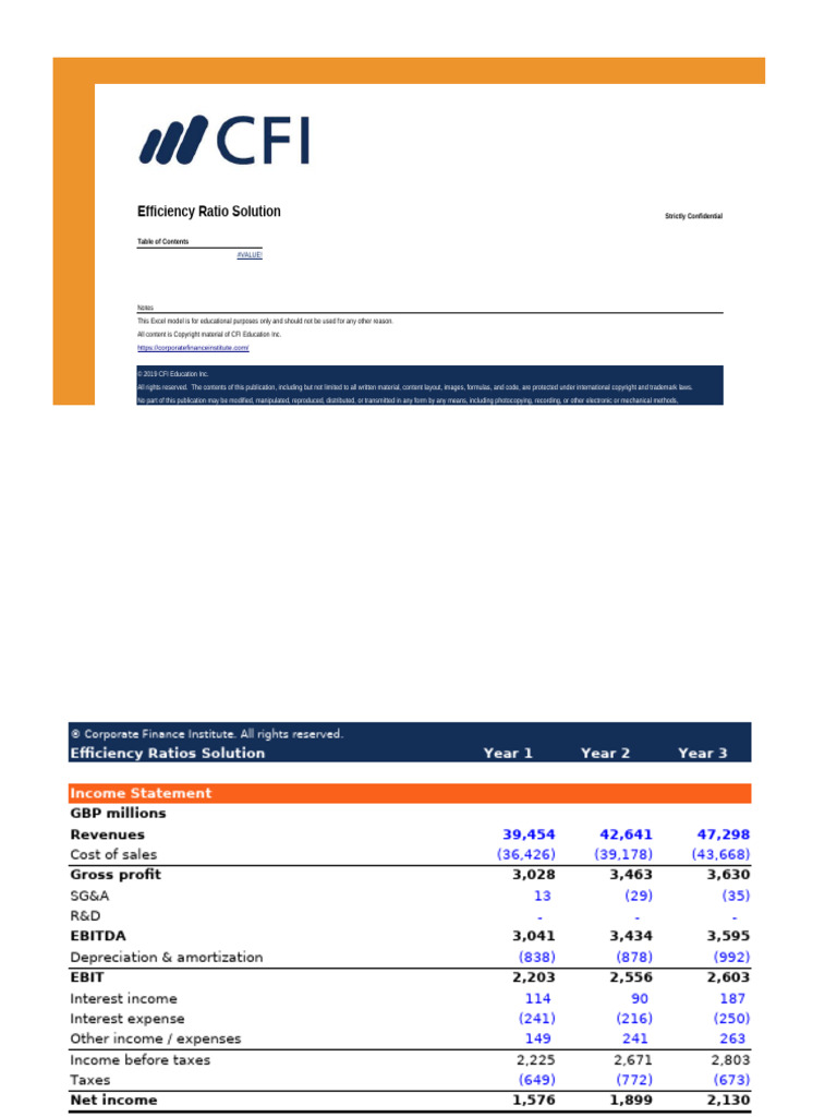 Efficiency Ratio Analysis Model | PDF | Equity (Finance) | Revenue