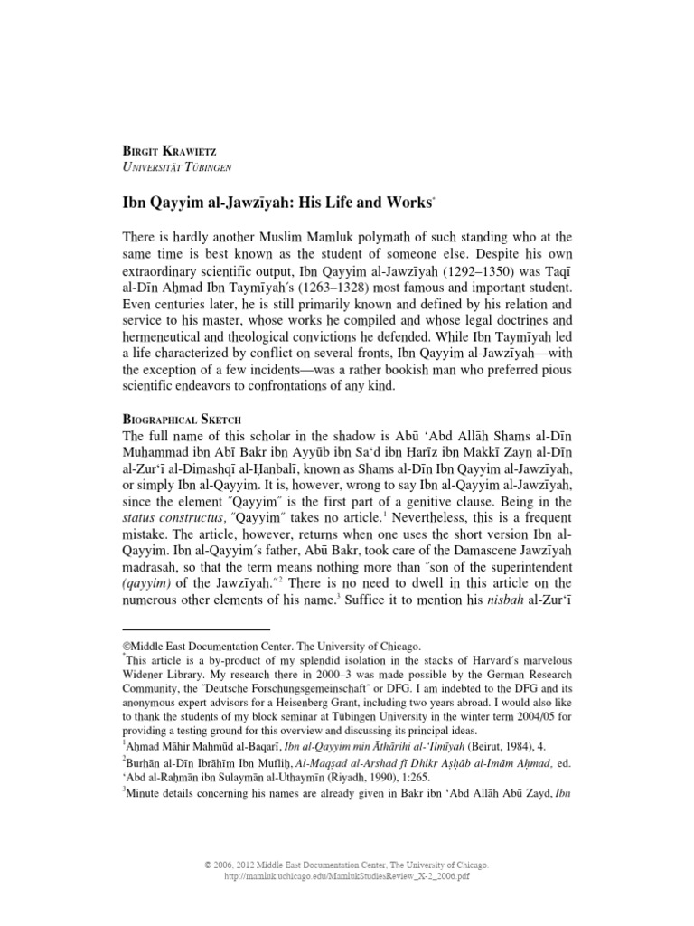 Ibn Qayyim al-Jawz|yah: Life & Legacy | PDF | Hadith | Quran