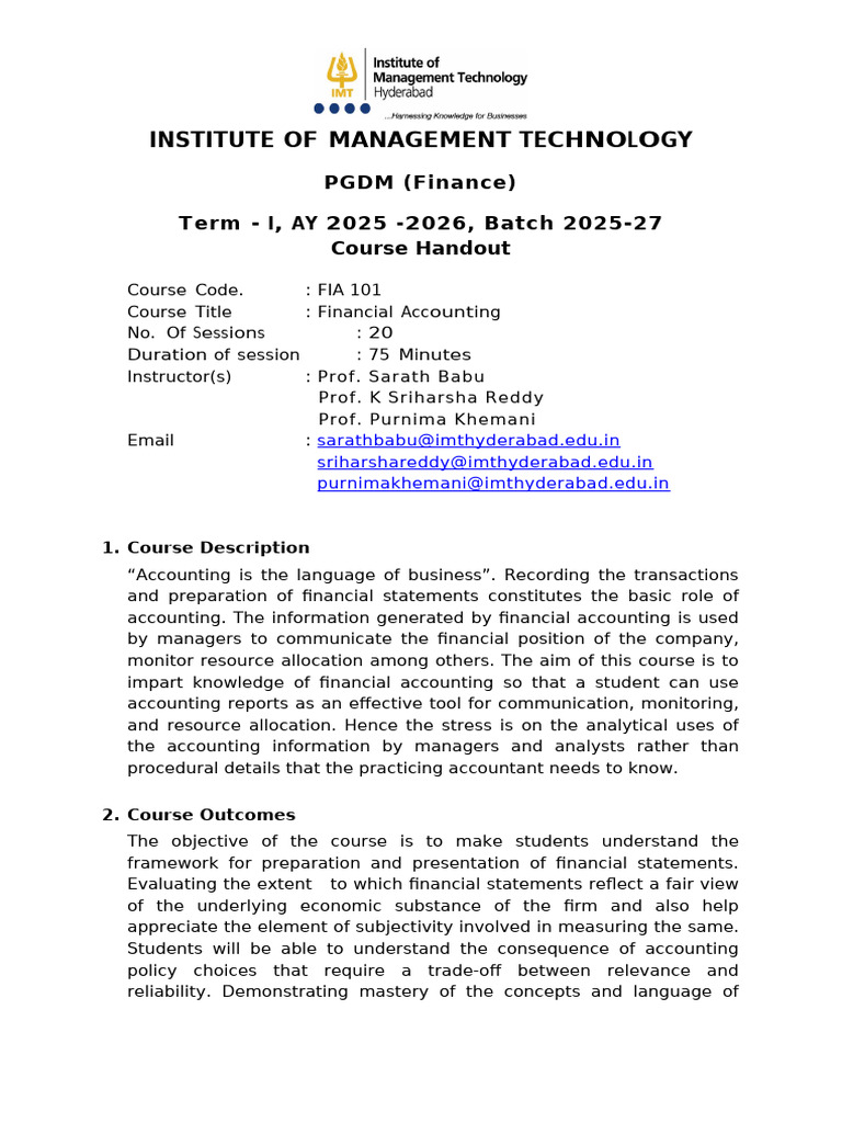 Financial Accounting Course Outline AY 2025-26 | PDF | Plagiarism ...