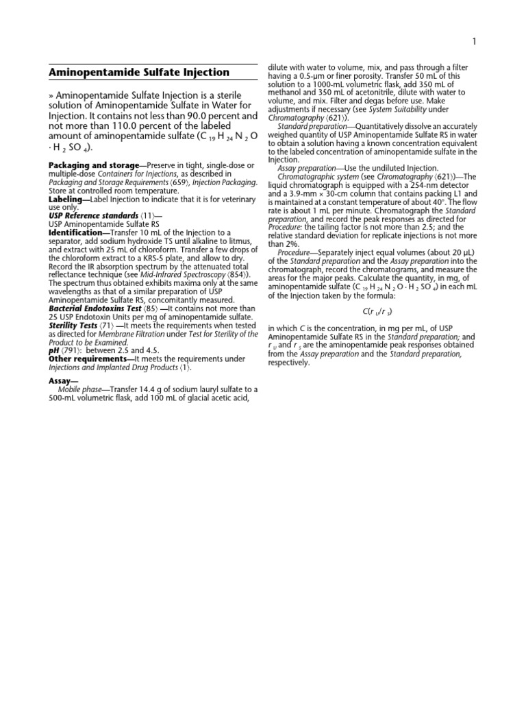 Aminopentamide Sulfate Injection Guide | PDF | Chromatography | High ...