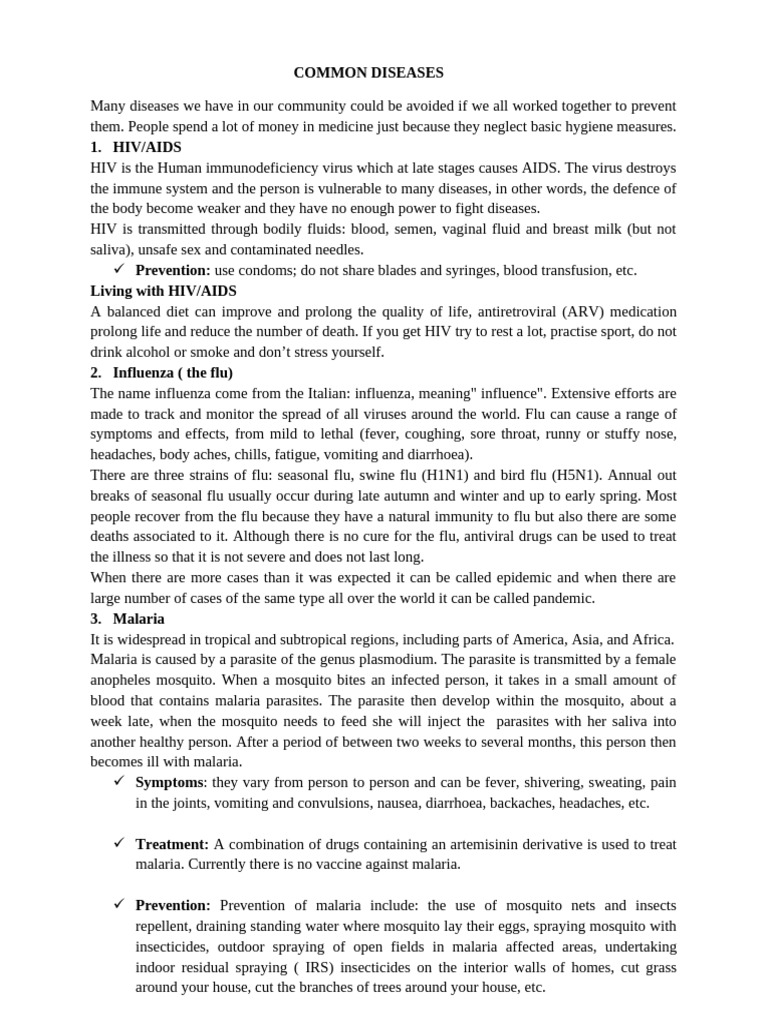 Common Diseases: Prevention and Treatment | PDF | Malaria | Influenza
