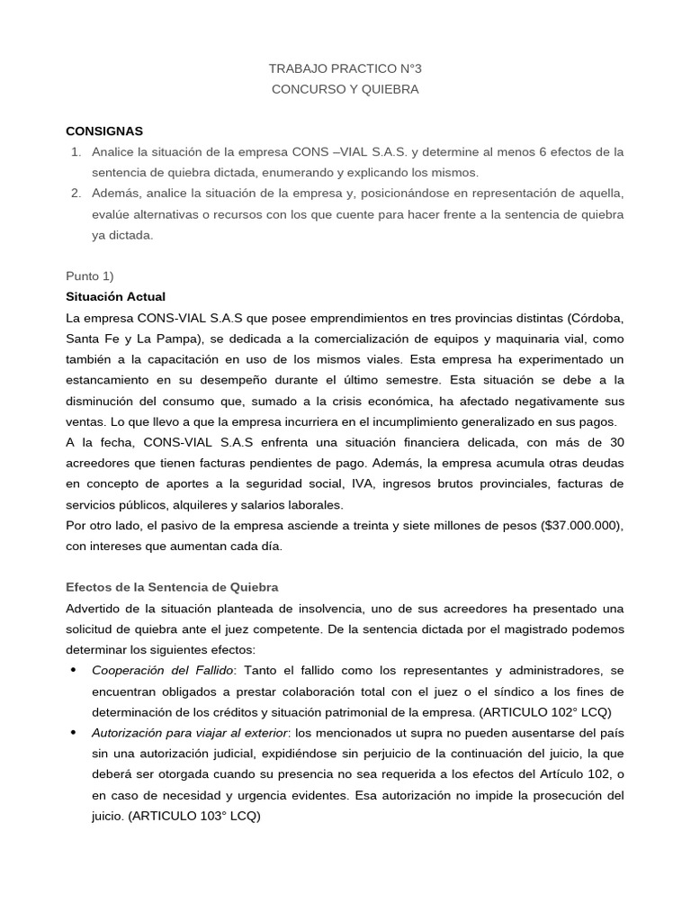 Tp3 - Concurso y Quiebra | PDF | Bancarrota