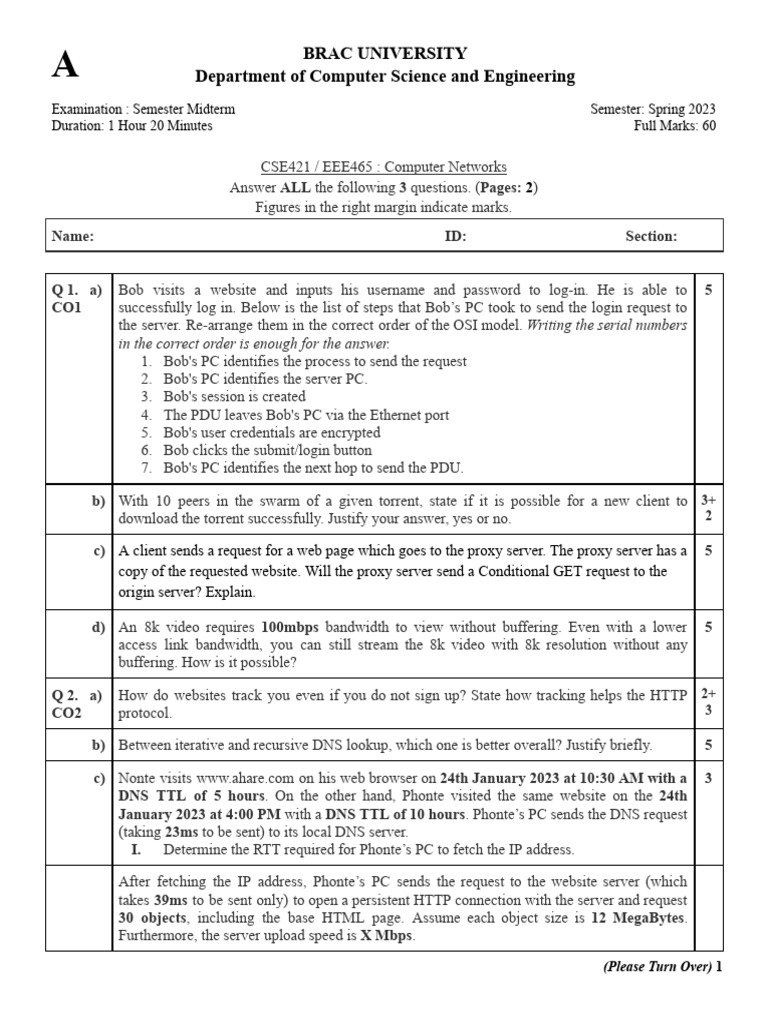 (SET A - v1) CSE421 Spring 2023 Midterm Examination | PDF | Domain Name ...