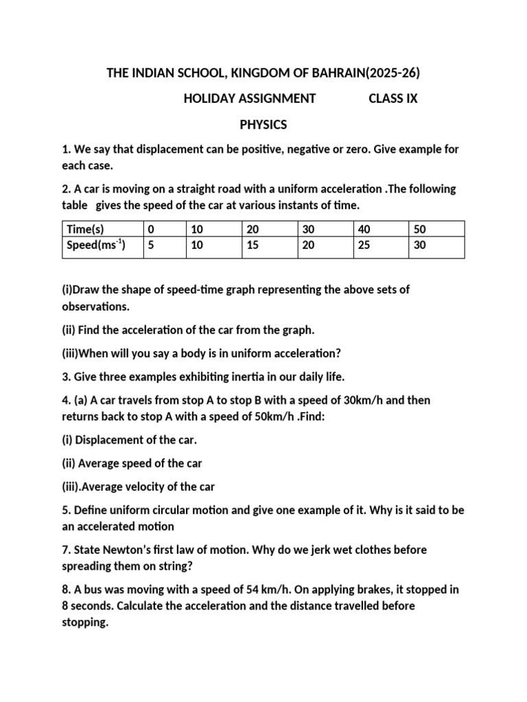 Class IX Motion Worksheet | PDF