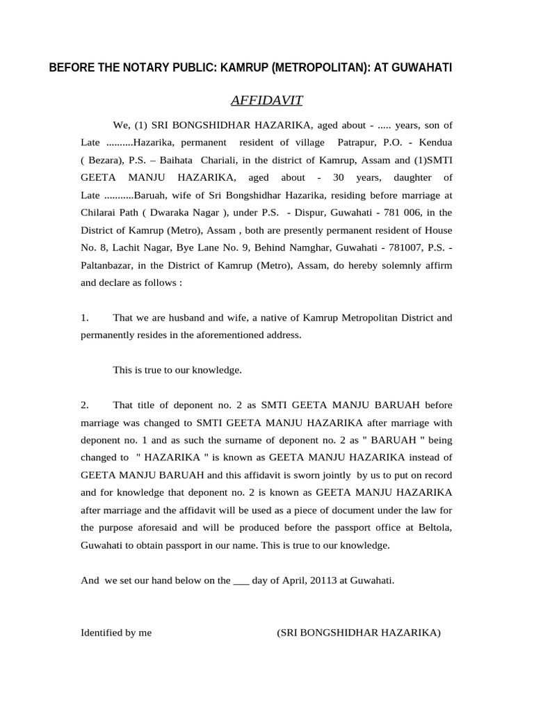 Affidavit For Pasport - Makhani Mahi | PDF