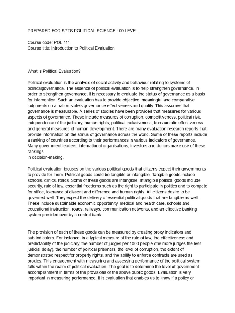 Understanding Political Evaluation | PDF | Level Of Measurement ...