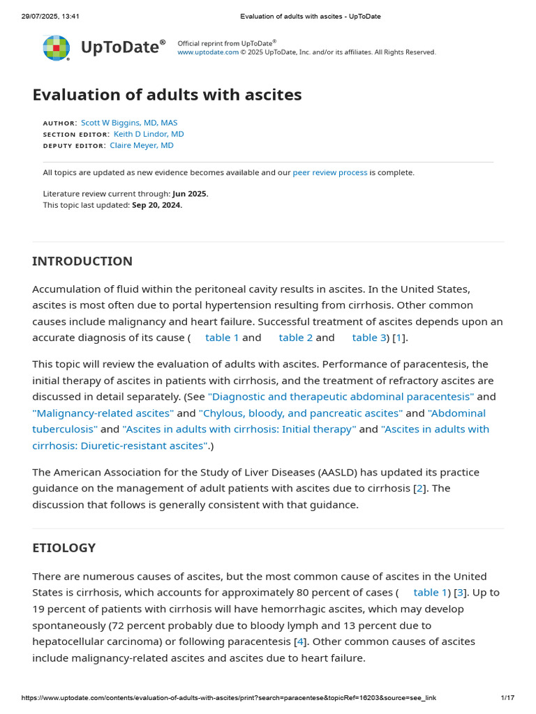 Evaluation of Adults With Ascites - UpToDate | PDF | Cirrhosis ...