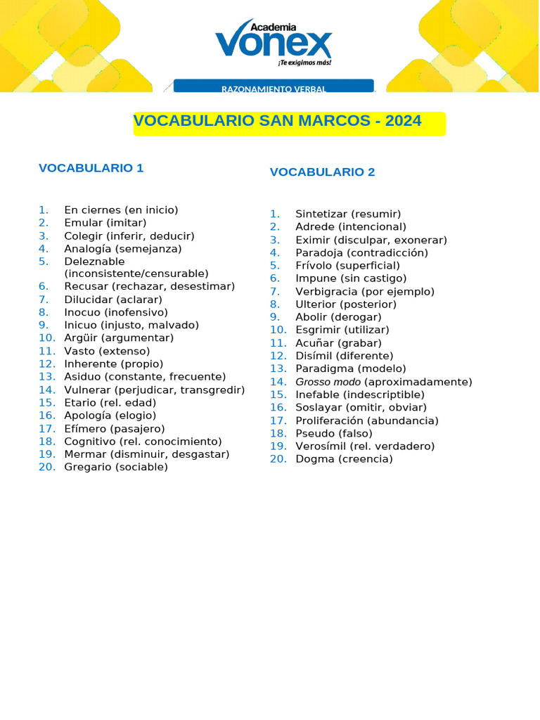 Vocabulario 1 - 8 | PDF