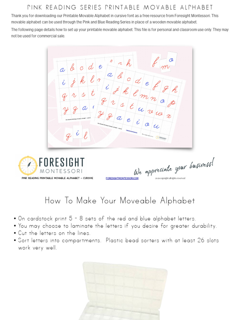 Printable Movable Alphabet Cursive - Red Consonant - Blue Vowel | PDF