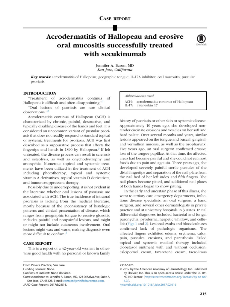 Acrodermatitis of Hallopeau and Erosive Oral Mucositis Succe 2017 JAAD ...