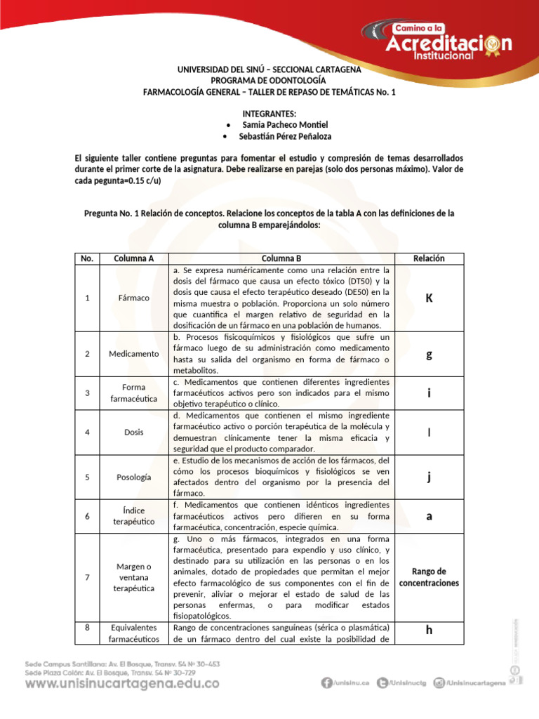 Taller de Repaso Temáticas Del Primer Corte | PDF | Medicamentos con ...