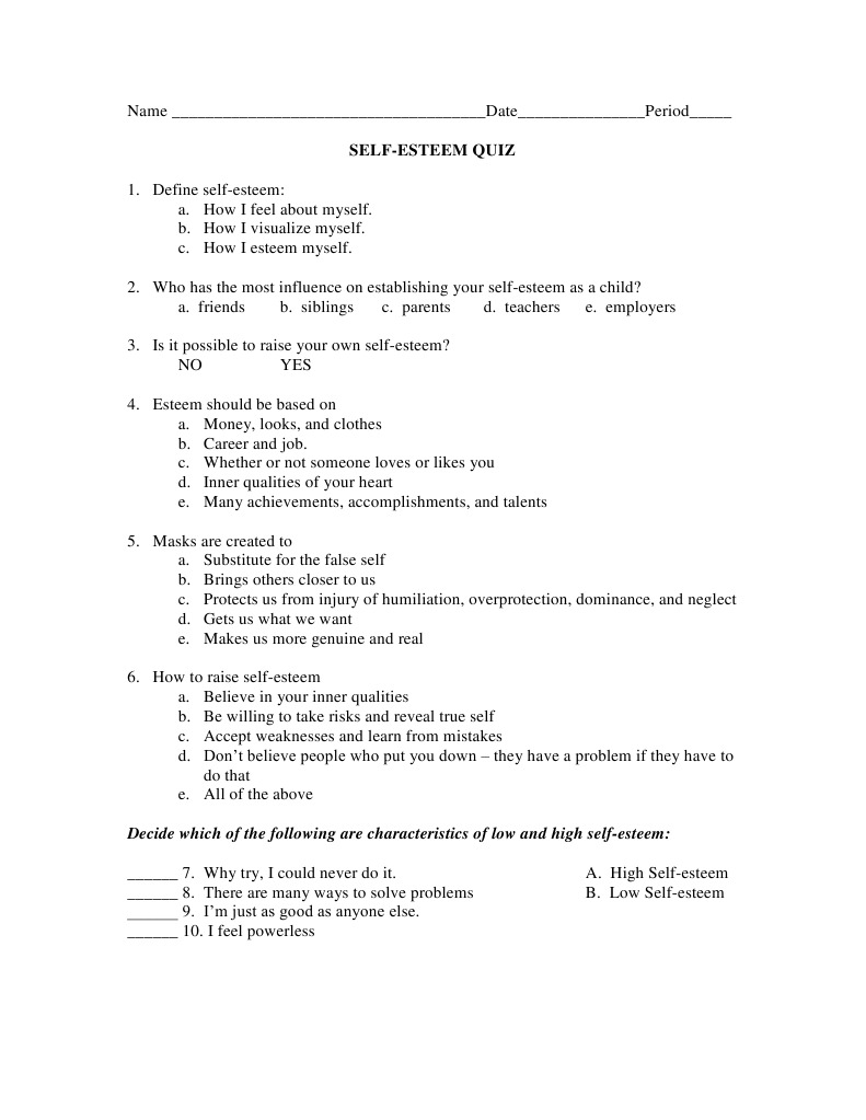 Self Esteem Quiz | PDF