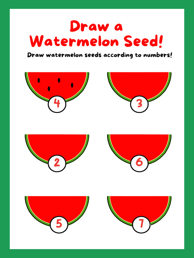 Red and Green Playful Watermelon Seed Counting & Drawing Worksheet A4 ...