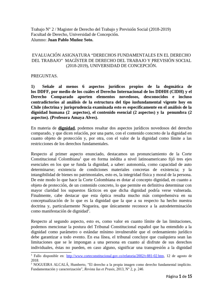 Trabajo #2 JP. Muñoz - Magister de Derecho Del Trabajo | PDF | Daños y ...