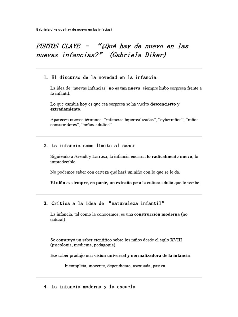 Resumen Gabriela Dike Que Hay de Nuevo en Las Infacias | PDF ...