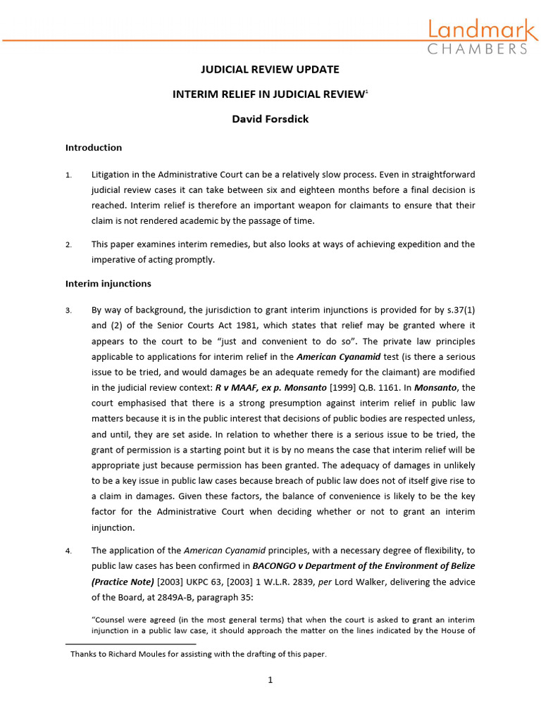 Interim Relief in Judicial Review | PDF | Injunction | Damages
