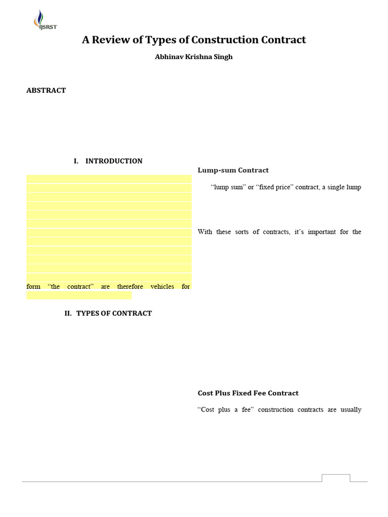 A Review of Types of Construction Contract 1fl2o3jd8w | PDF | Business ...