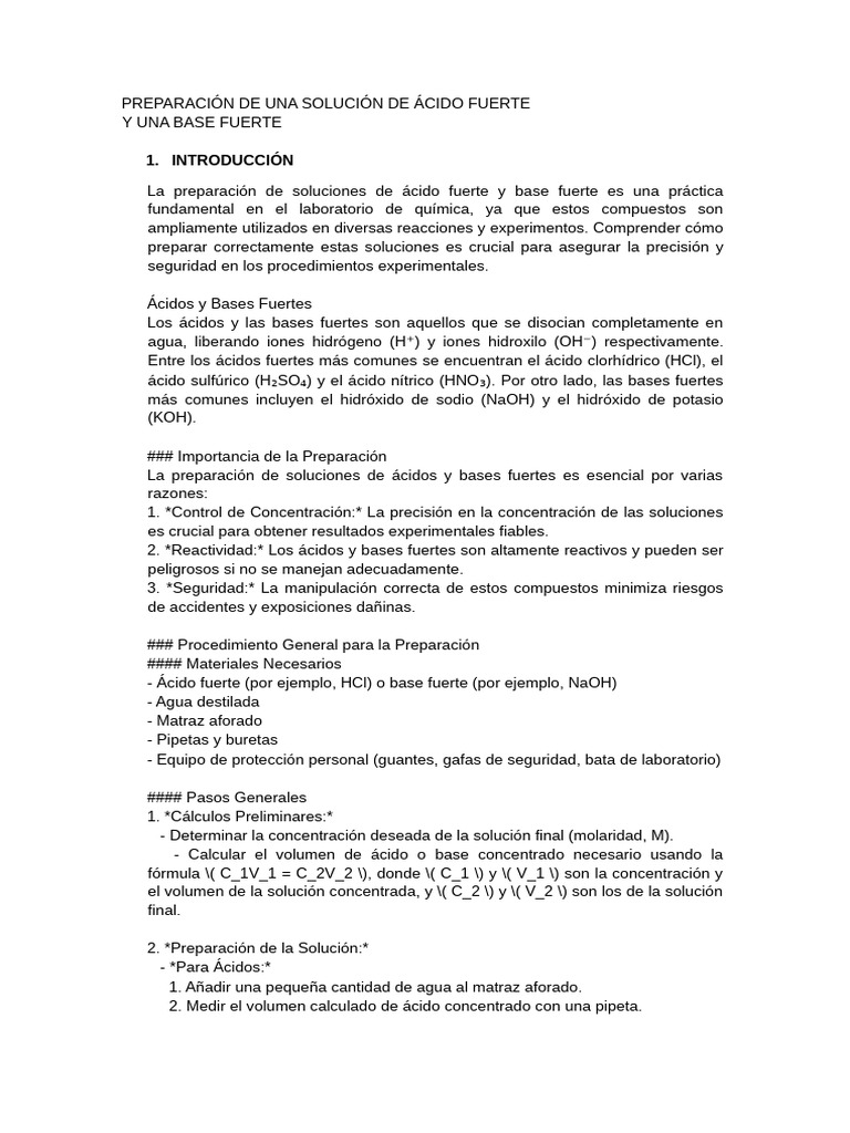 Preparación de Soluciones Ácido y Base | PDF | Ácido | Ácido clorhídrico