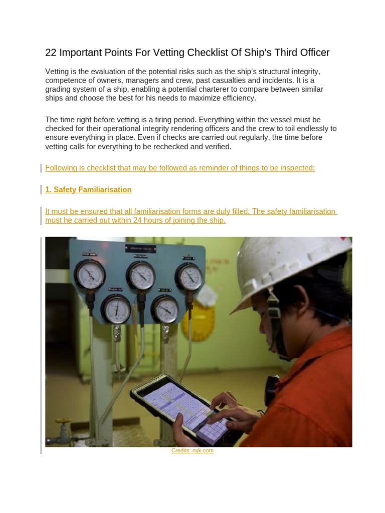 22 Important Points For Vetting Checklist of Ship | PDF | Firefighting ...
