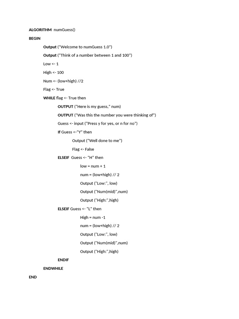 Algorithm Numguess | PDF
