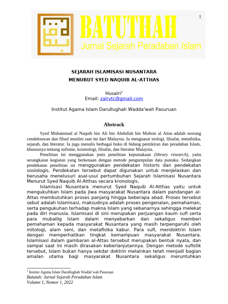Sejarah Islamisasi Nusantara Menurut Syed Naquib Al-Atthas: Abstrack | PDF