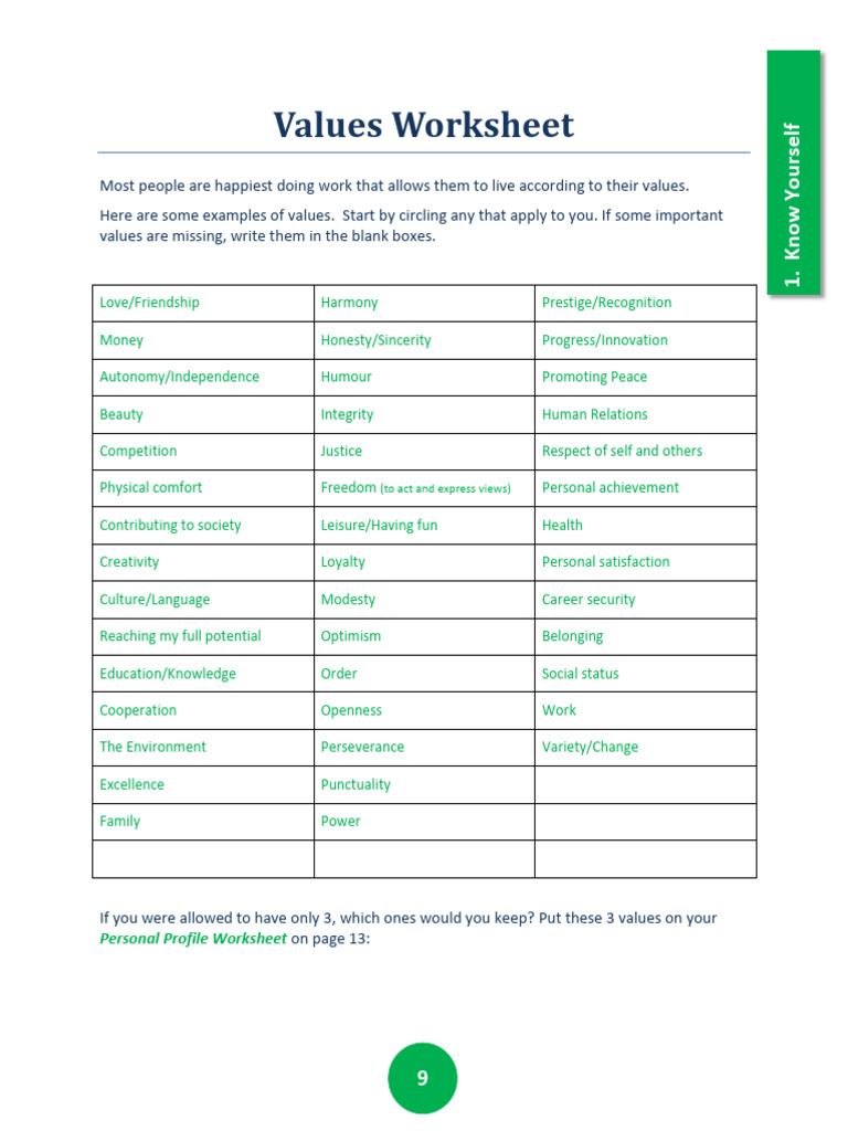 Personal Values and Skills Assessment | PDF | Cognition | Psychology