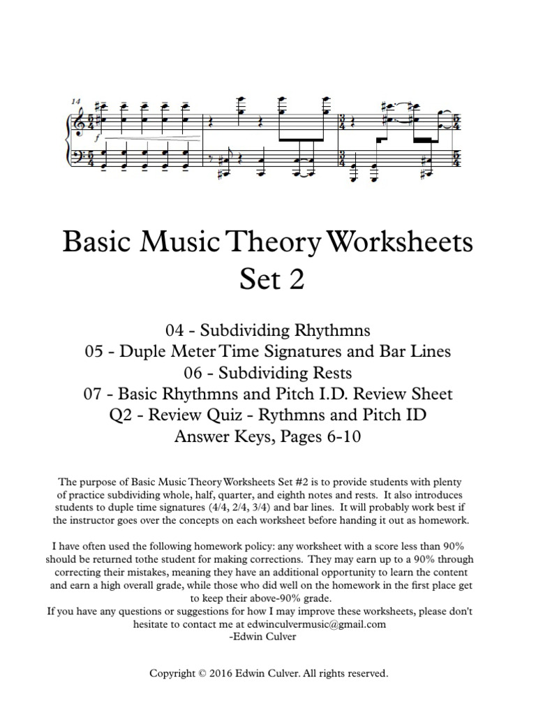 Basic Music Theory Worksheets Set 2 Rhythmns | PDF | Musical ...