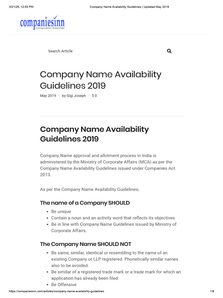 Company Name Availability Guidelines | PDF | Trademark | Language Mechanics
