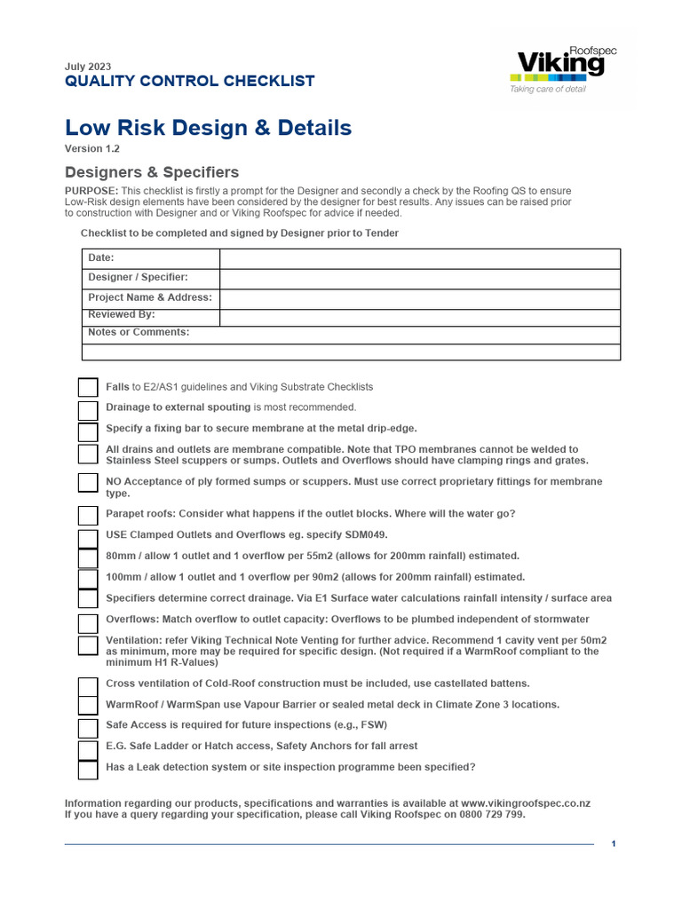 1 Low Risk Design Checklist | PDF | Building Engineering