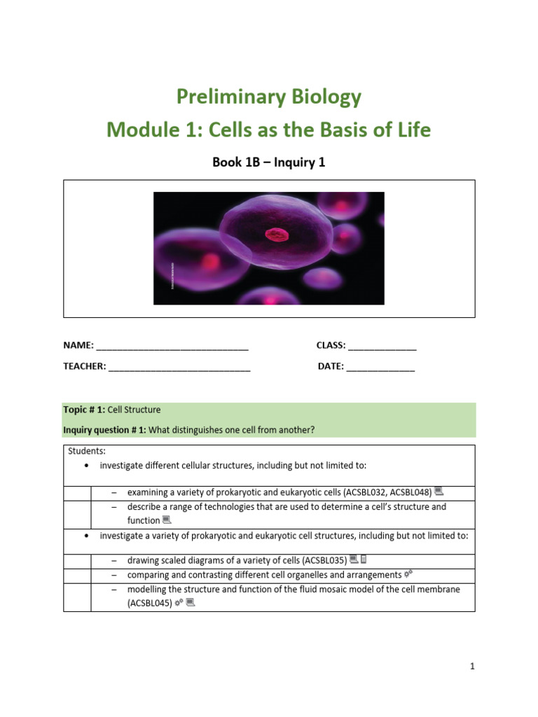 Inquiry 1B - Cell Structure | PDF | Cell Membrane | Cell (Biology)