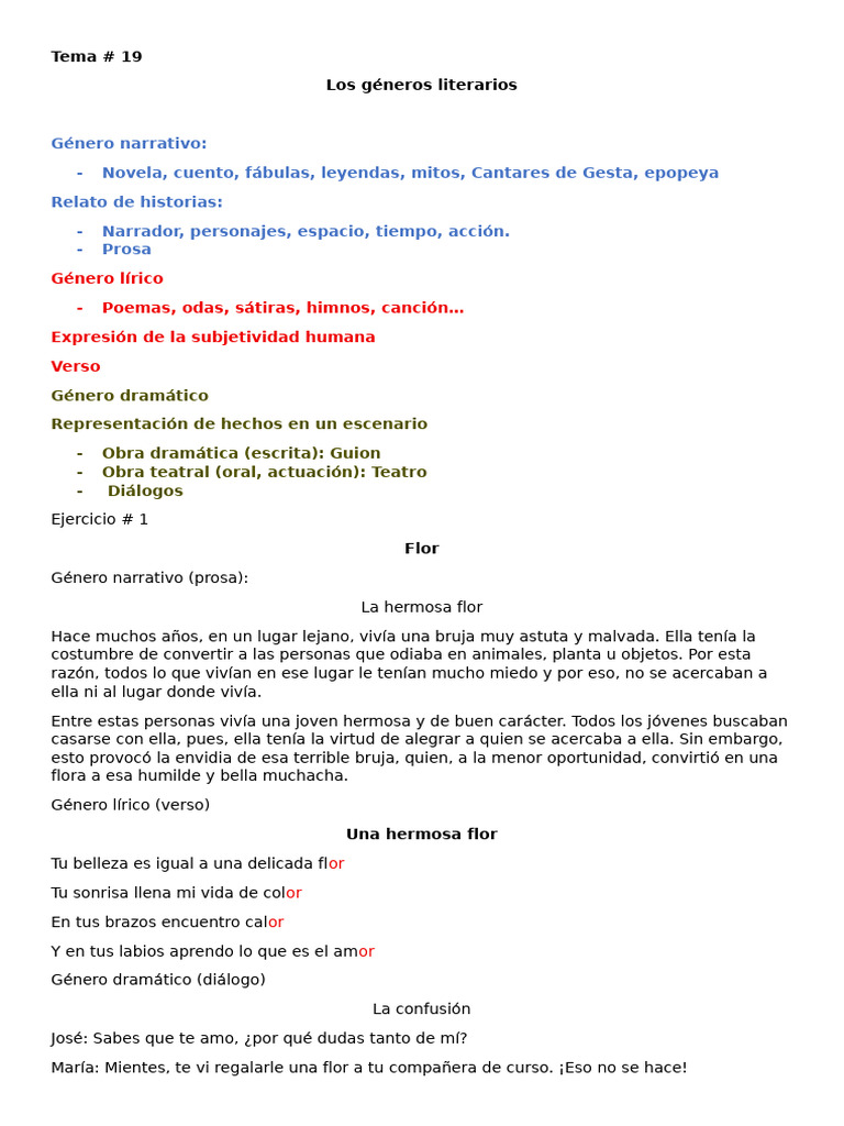 Géneros literarios: Narrativo, lírico y dramático | PDF