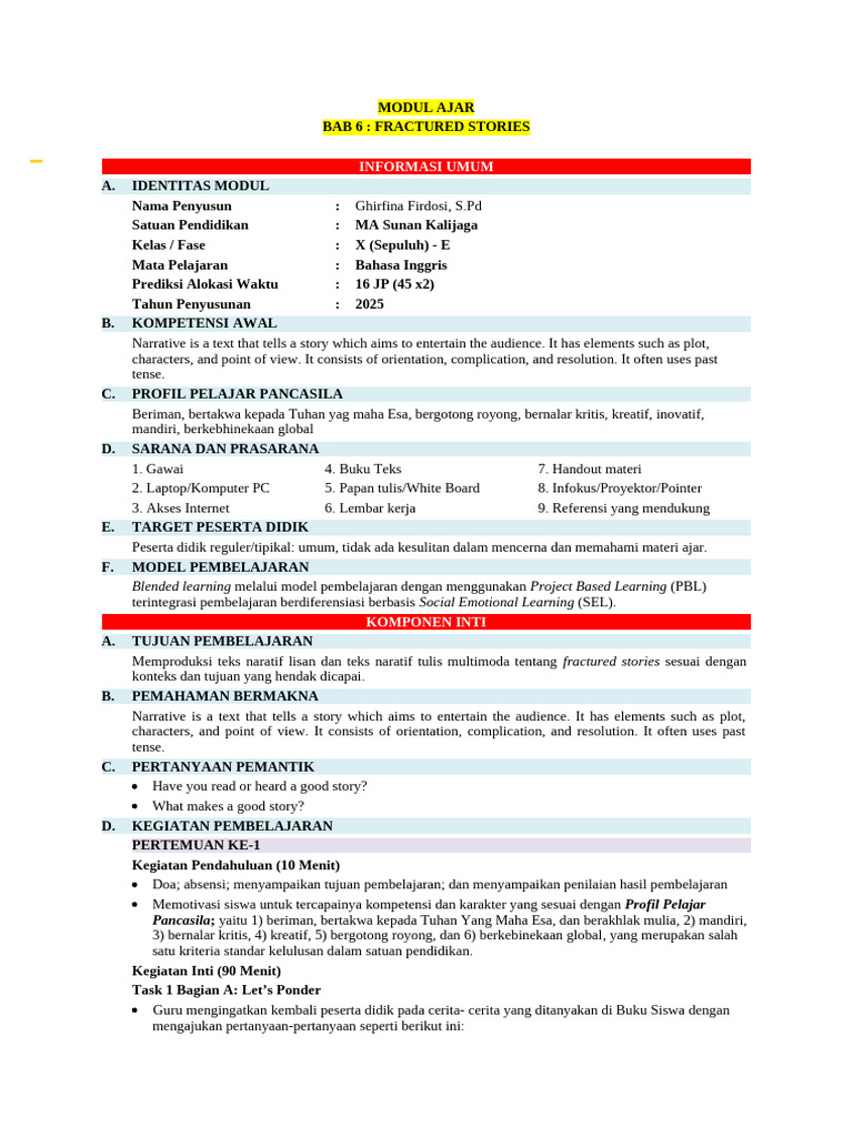 Fractured Stories: English Module for X Grade | PDF | Syntax | Grammar