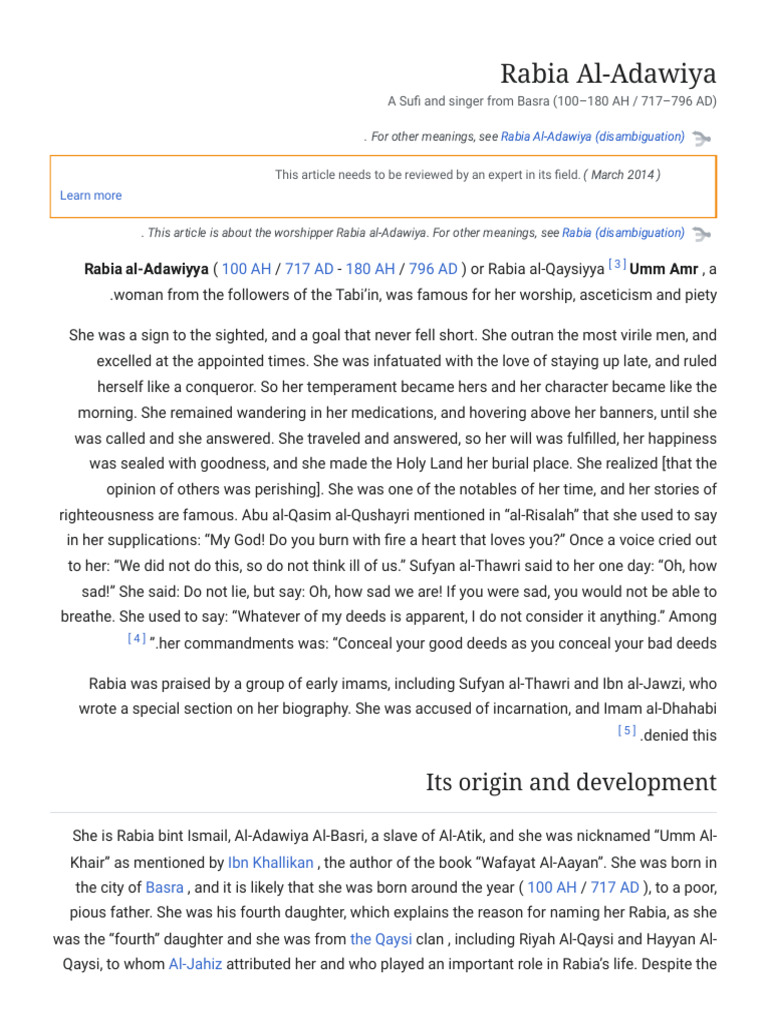Rabia Al-Adawiya - Wikipedia | PDF | Sufism | Quran