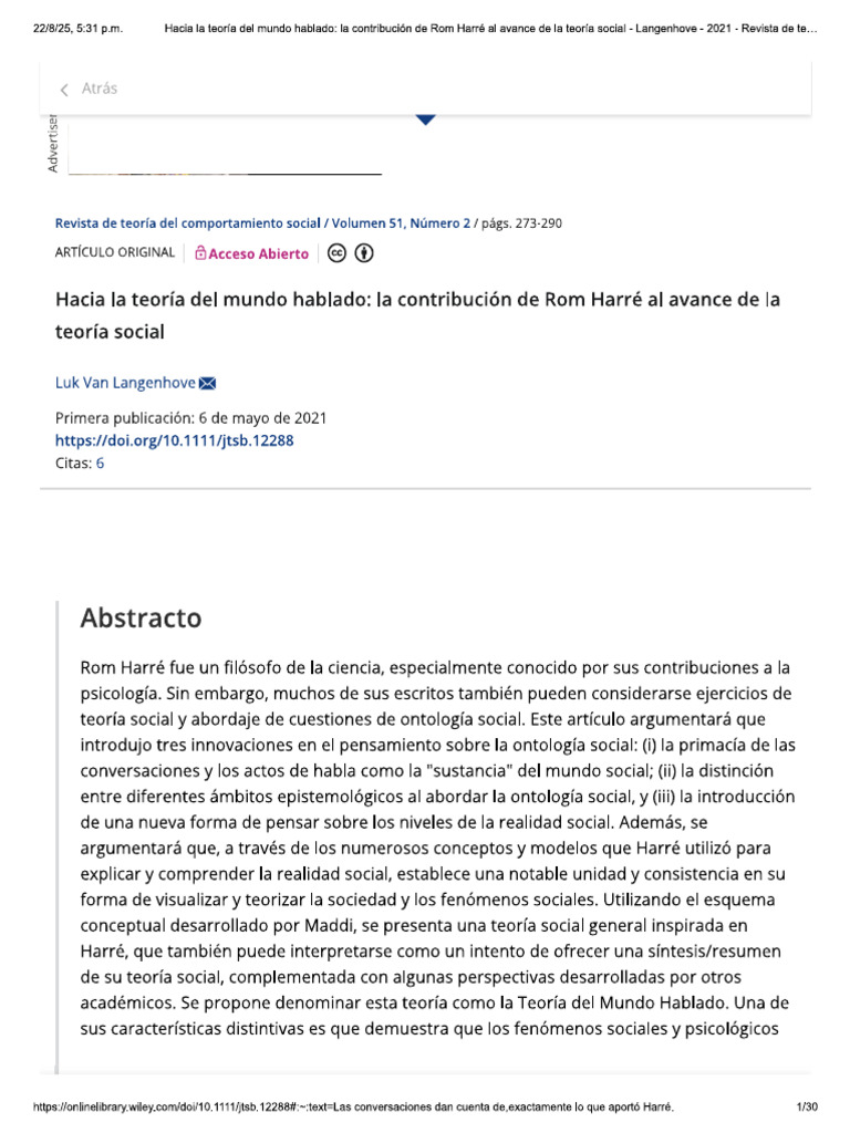 Hacia La Teoría Del Mundo Hablado-Harré | PDF