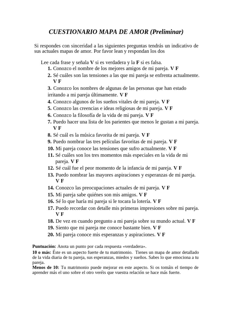 Cuestionario Del Mapa de Amor | PDF