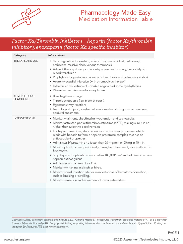 Factor Xa/Thrombin Inhibitors Guide | PDF | Thrombosis | Platelet
