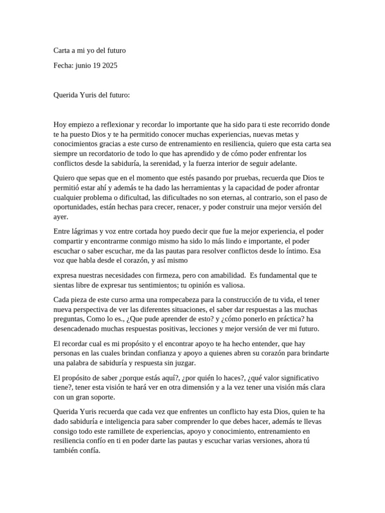Carta A Mi Yo Del Futuro Yuris Barrios | PDF | Sabiduría