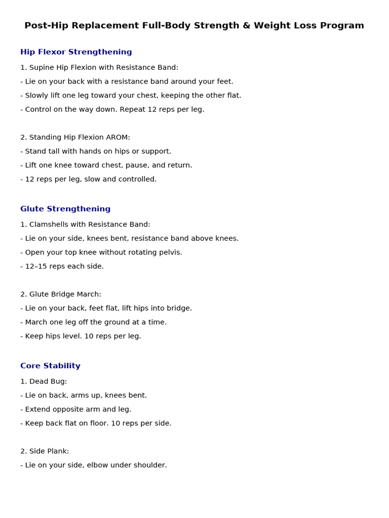 Post Hip Replacement Exercise Descriptions | PDF