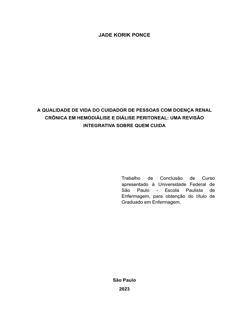 Qualidade de Vida do Cuidador em DRC | PDF | Doença renal crônica ...